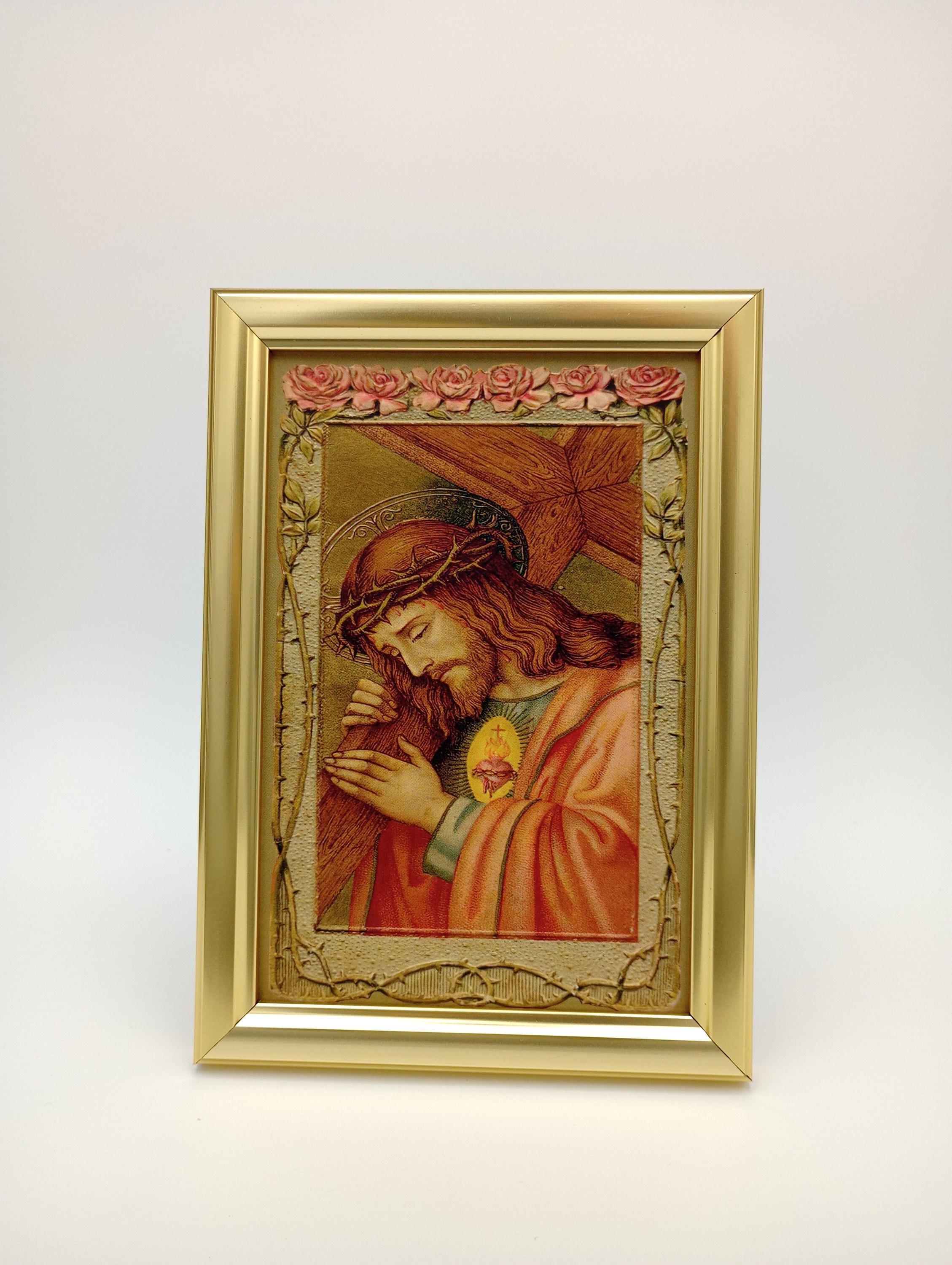 Jesus Carrying the Cross – Framed 4x6" – Gold Style, Black, and Wood ...