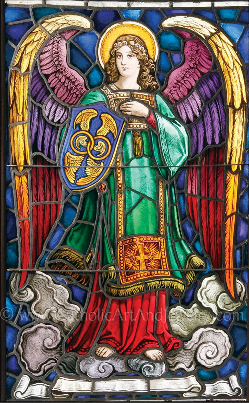 Archangel Michael – based on a Vintage Stained Glass Window – Catholic ...