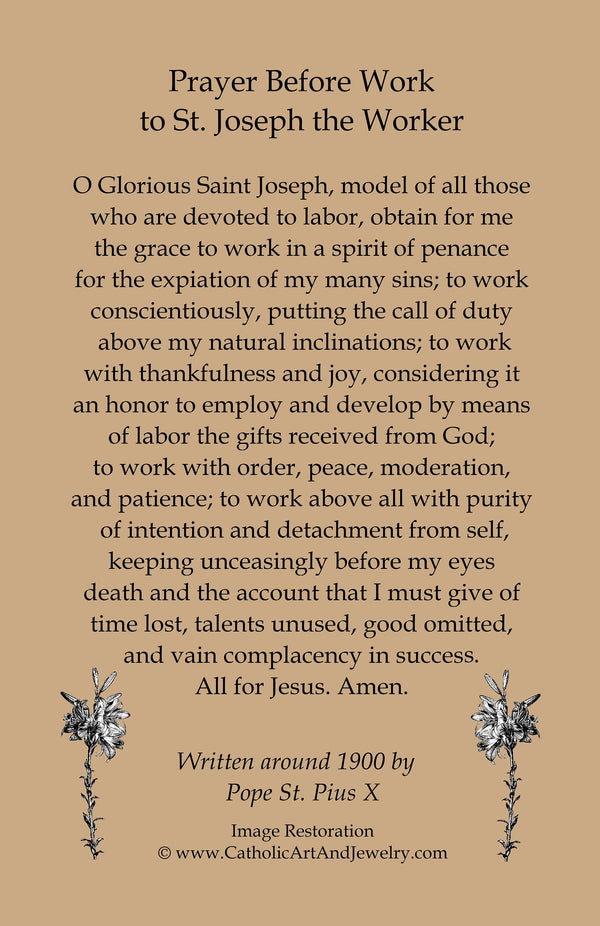 Holy Card – St. Joseph, Pure of Heart – Morning Prayer for Work – pack ...